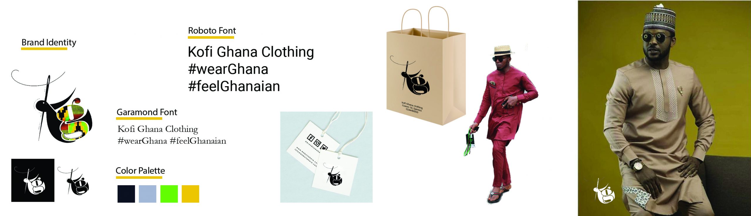 Branding ideas for Kofi Ghana fashion – style scape, website mockup ...